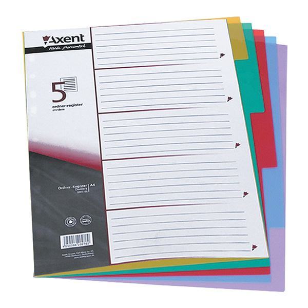 Купить Разделитель страниц цветовой 5 страниц 5 цветов пласт. Axent в магазине HappyPen.